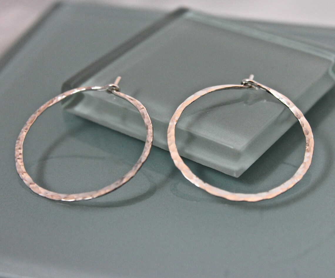 Silver Hoops Small 3/4" Sterling Silver Hammered Texture Hoop Earrings ...