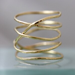 18k Gold Wrap Ring Solid Gold Hammered Organic Rustic 5 Band Stack ...