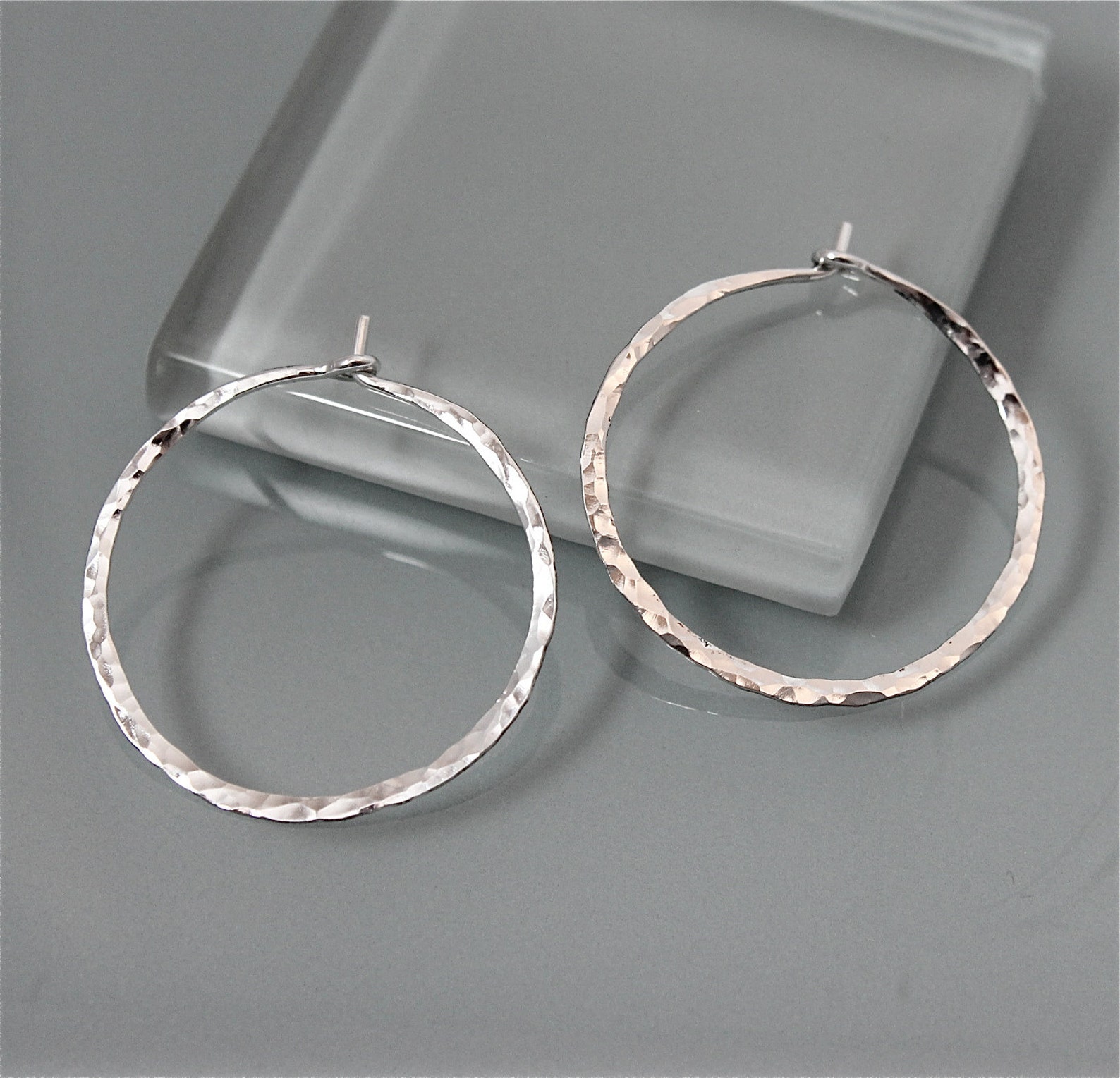 Hoops Sterling Silver 1 1/2 Simple Hammered Hoop Earrings | Etsy