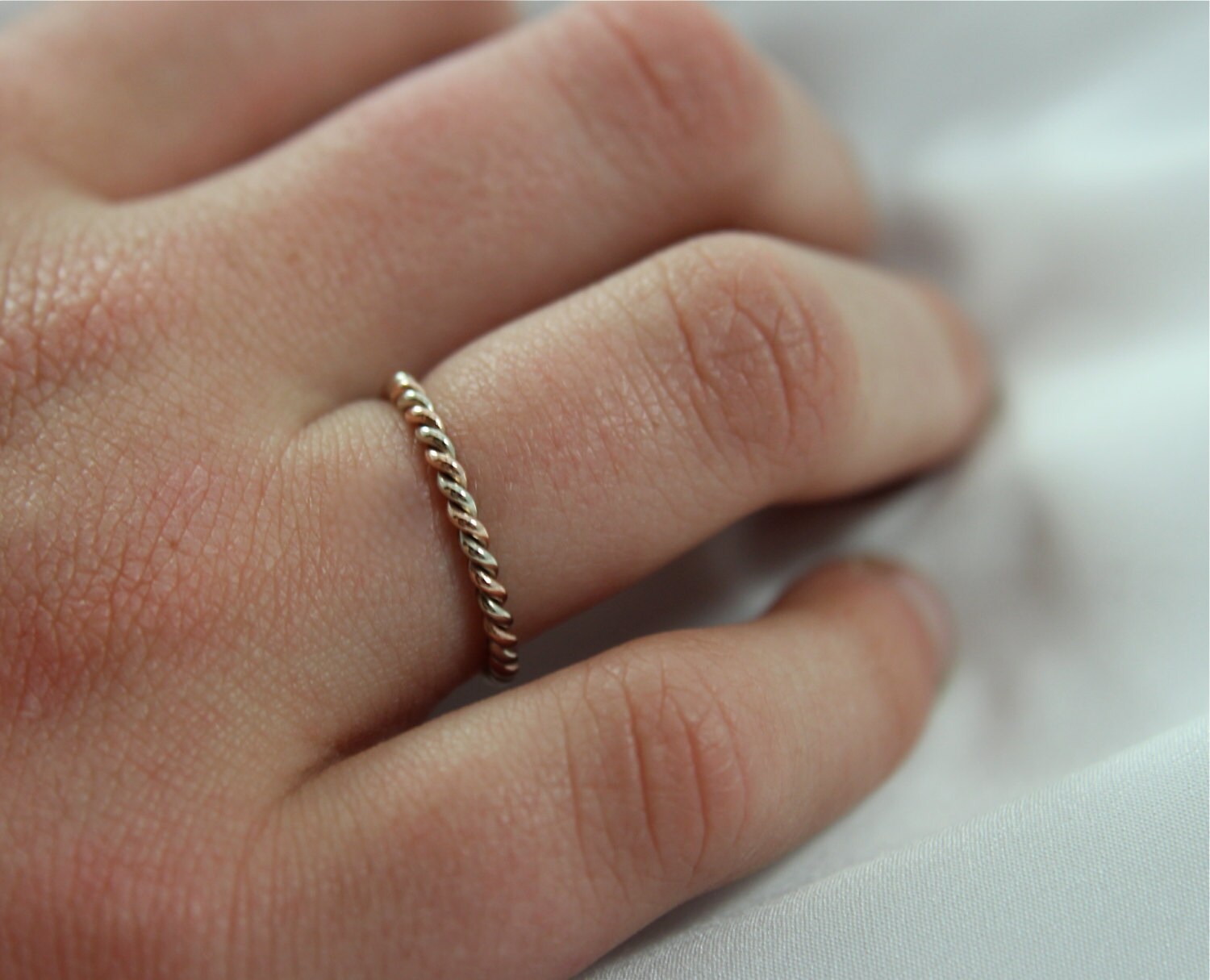 Two Tone 14k SOLID Gold 2mm Twisted Rope Infinity Band Stacking Ring ...