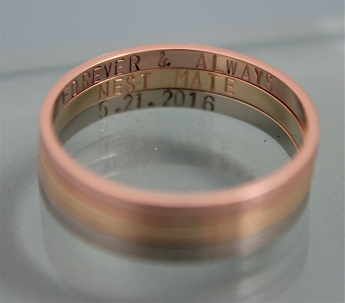 Tri Color Wedding Rings Set of 3 2mm Brushed 14k Solid - Etsy