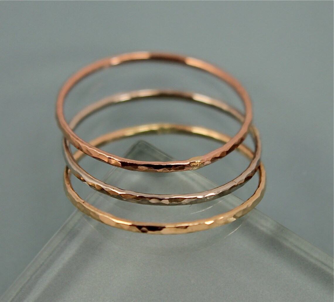 Gold Ring Stack 14k SOLID Gold Set Choose 3 Yellow Rose White - Etsy