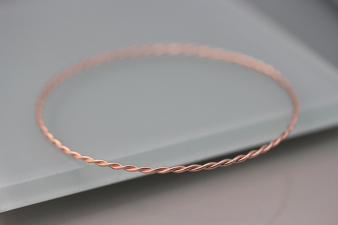 Rose Gold Twist Bangle 14k SOLID Gold Loose Twist Rope Bangle - Etsy