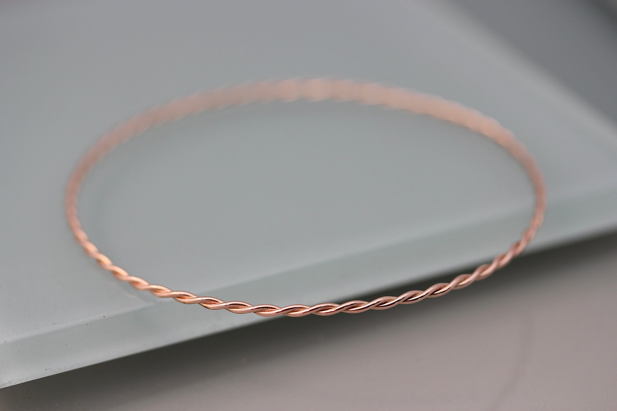 Rose Gold Twist Bangle 14k SOLID Gold Loose Twist Rope Bangle Bracelet ...