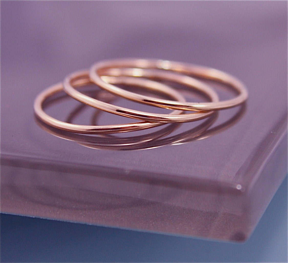Rose Gold Rings 14k Gold Stack Rings Set of 3 14k SOLID Rose - Etsy