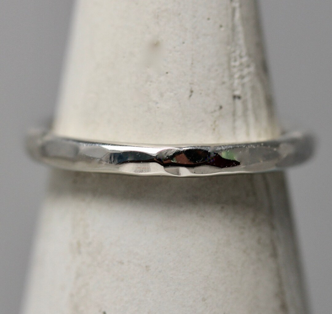 White Gold Wedding Ring Hammered 2mm Solid 14k Gold Band Men's or Women ...