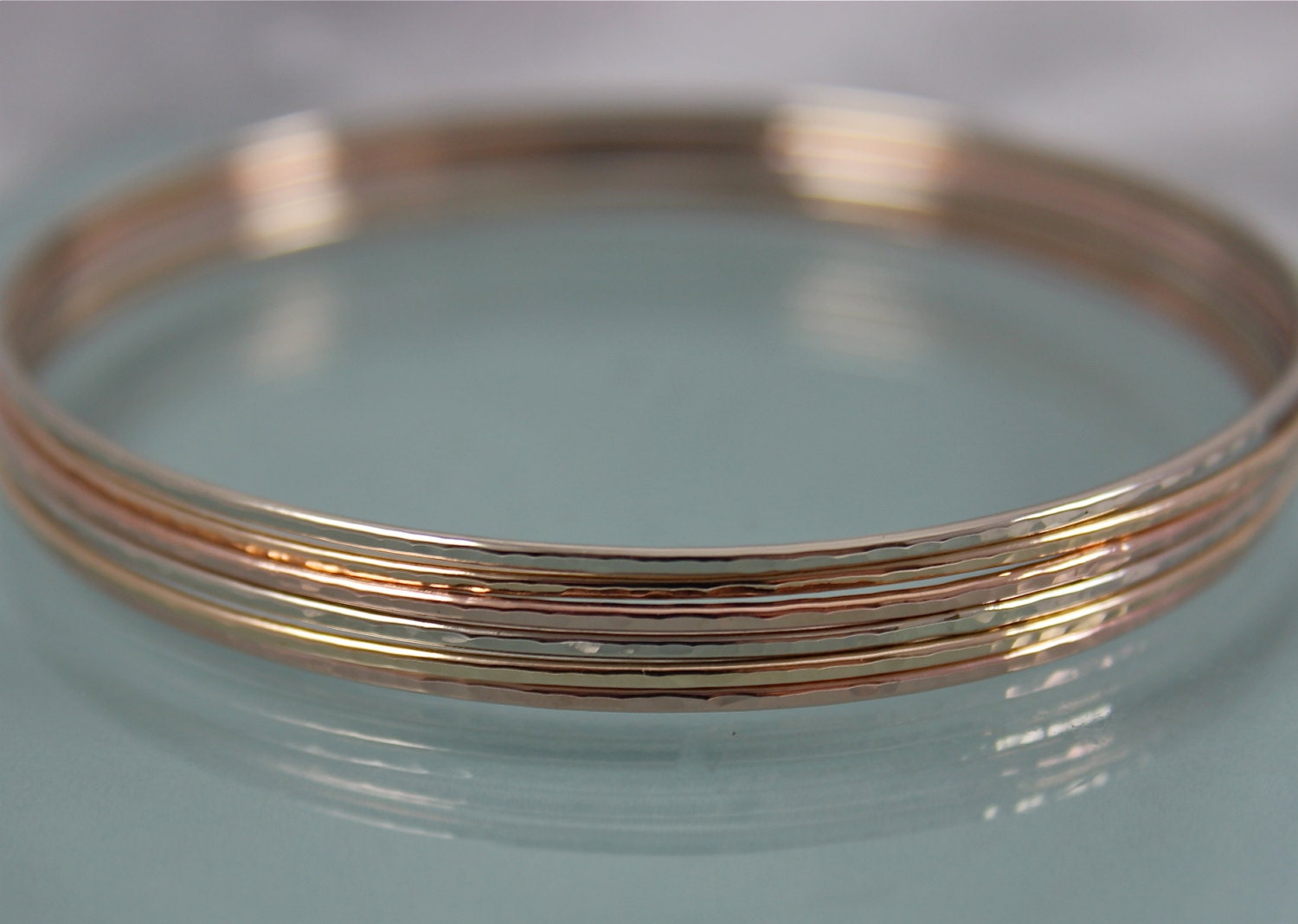 14k Gold Bangles 6 - SOLID Gold Sparkle 1.3mm Bangle Hand Forged Hammer ...