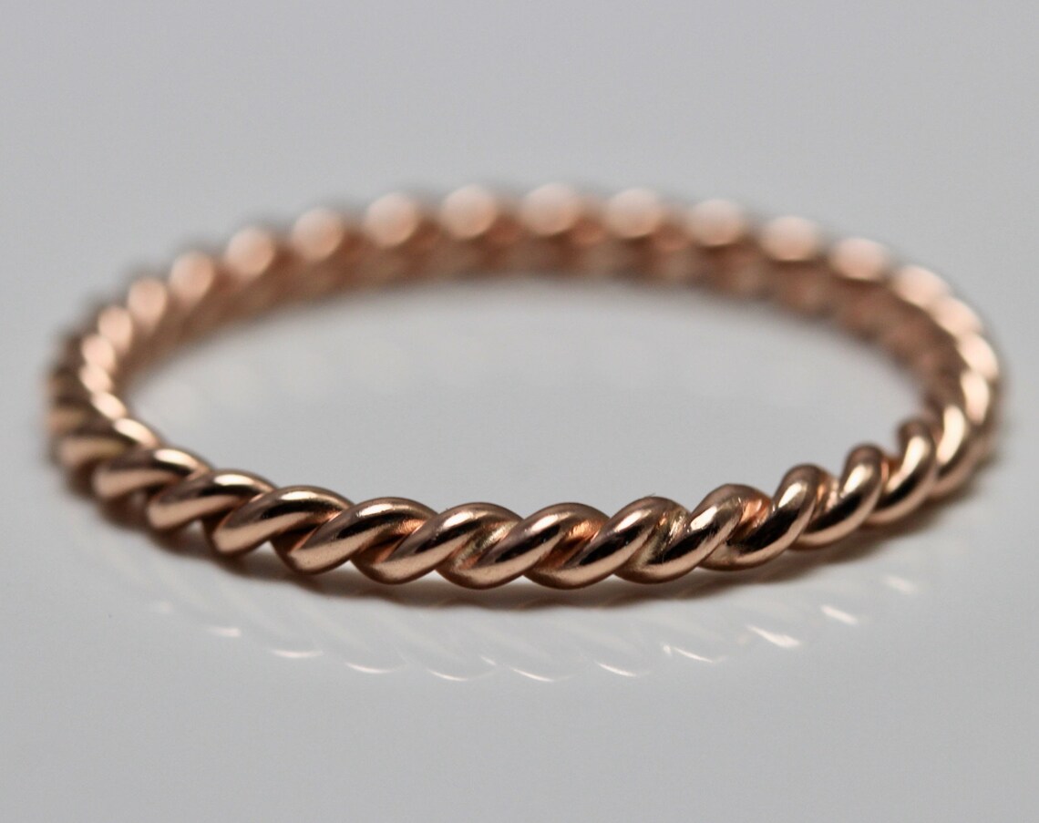 Rose Gold Twist Ring 14k Solid Rose Gold 2mm Twisted Rope - Etsy