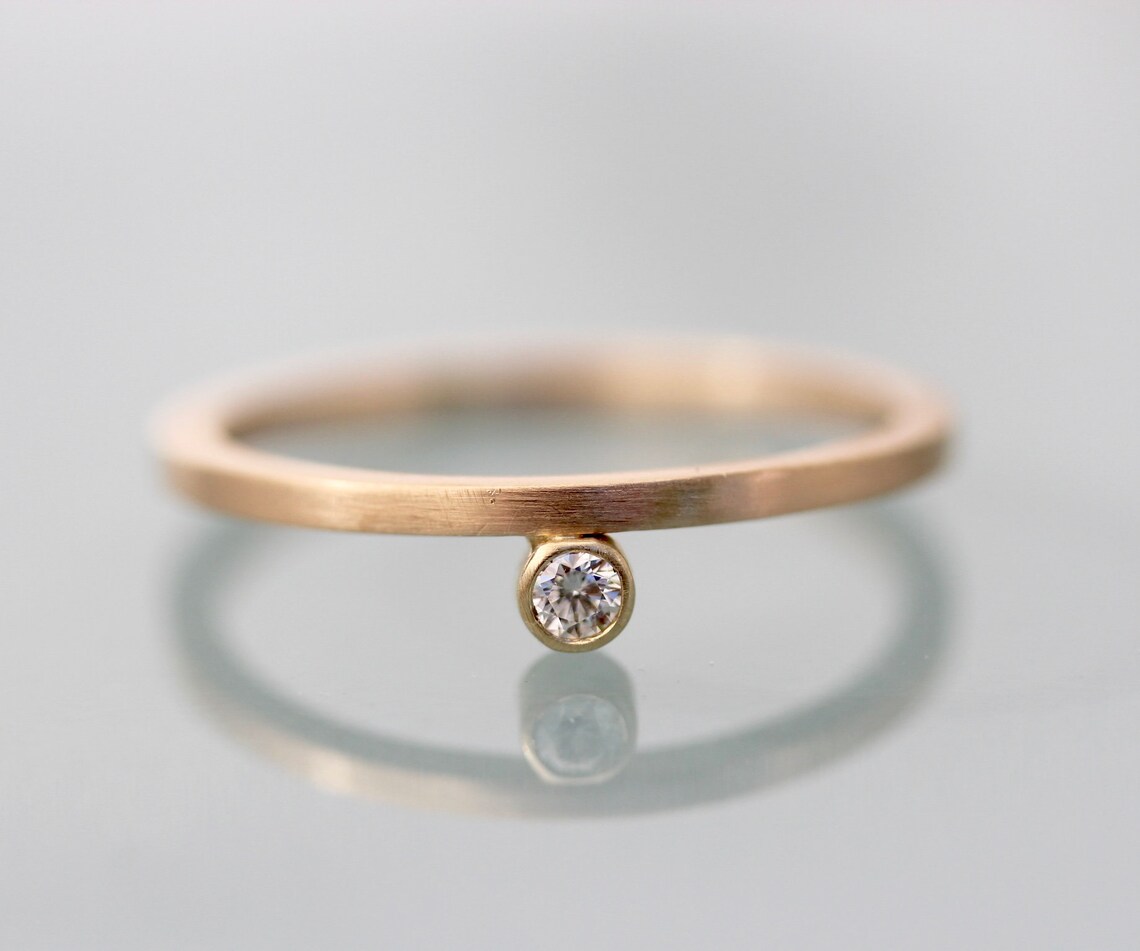 Floating Diamond Engagement Ring 14k Solid Gold Square Band - Etsy