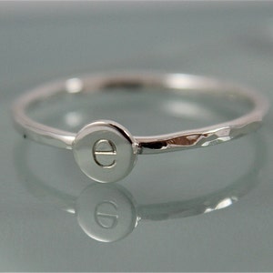 Personalized Ring Letter Ring Sterling Silver Circle Disc Stamped Initial Monogram Stacking Ring ...