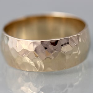 14k Yellow Gold Hammered Ring, Wide Dome Wedding Band (8mm) - Etsy