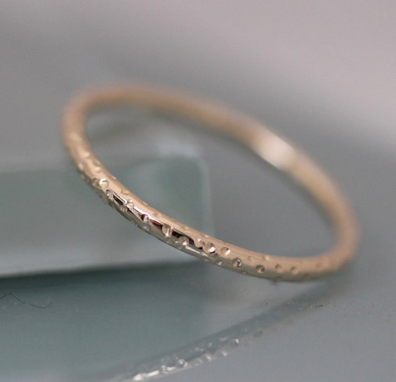Gold Ring Stardust 14k SOLID Wedding Ring Dot Finish Stacking | Etsy