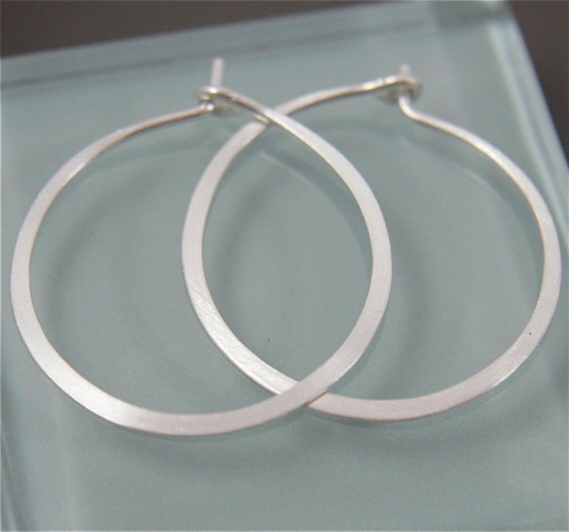 Silver Hoops Medium 1" Sterling Silver Flat Hammered Satin Hoop ...