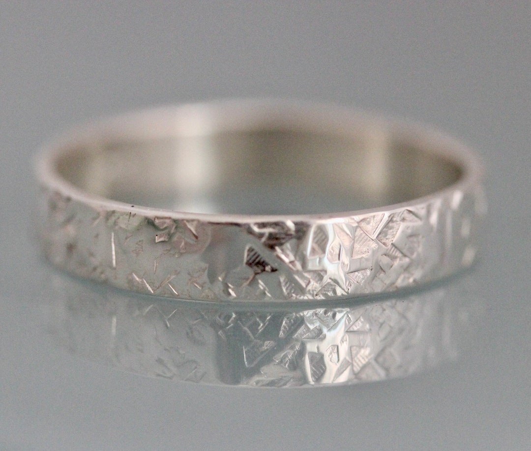 Silver Wedding Ring Flat Geometric Rustic Texture 4mm, 5mm or 6mm Wide ...