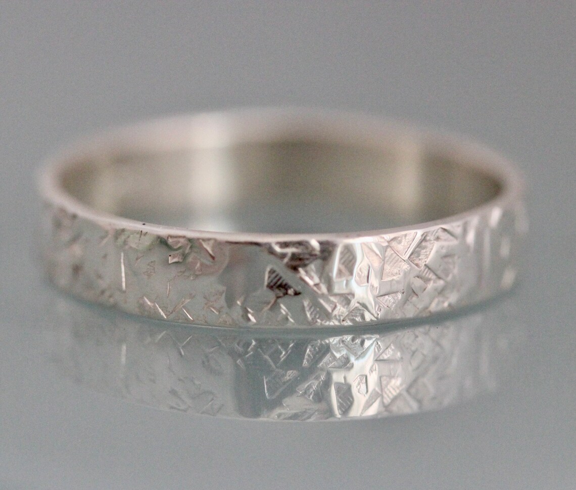 Silver Wedding Ring Flat Geometric Rustic Texture 4mm 5mm or - Etsy