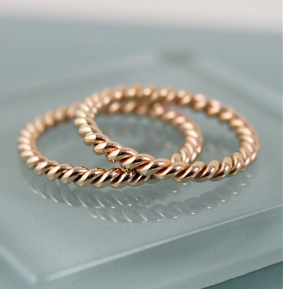 Wedding Set Twist Bands Chunky SOLID 14k Gold Twisted Rope - Etsy
