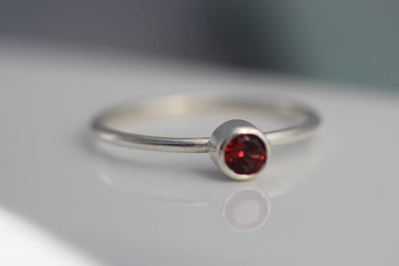 January Birthstone Ring Garnet Sterling Silver 1.3mm Band 4mm - Etsy