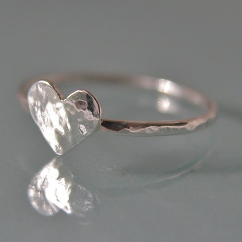 Rustic Heart Ring Hammered Band Sterling Silver Hand Cut Heart | Etsy