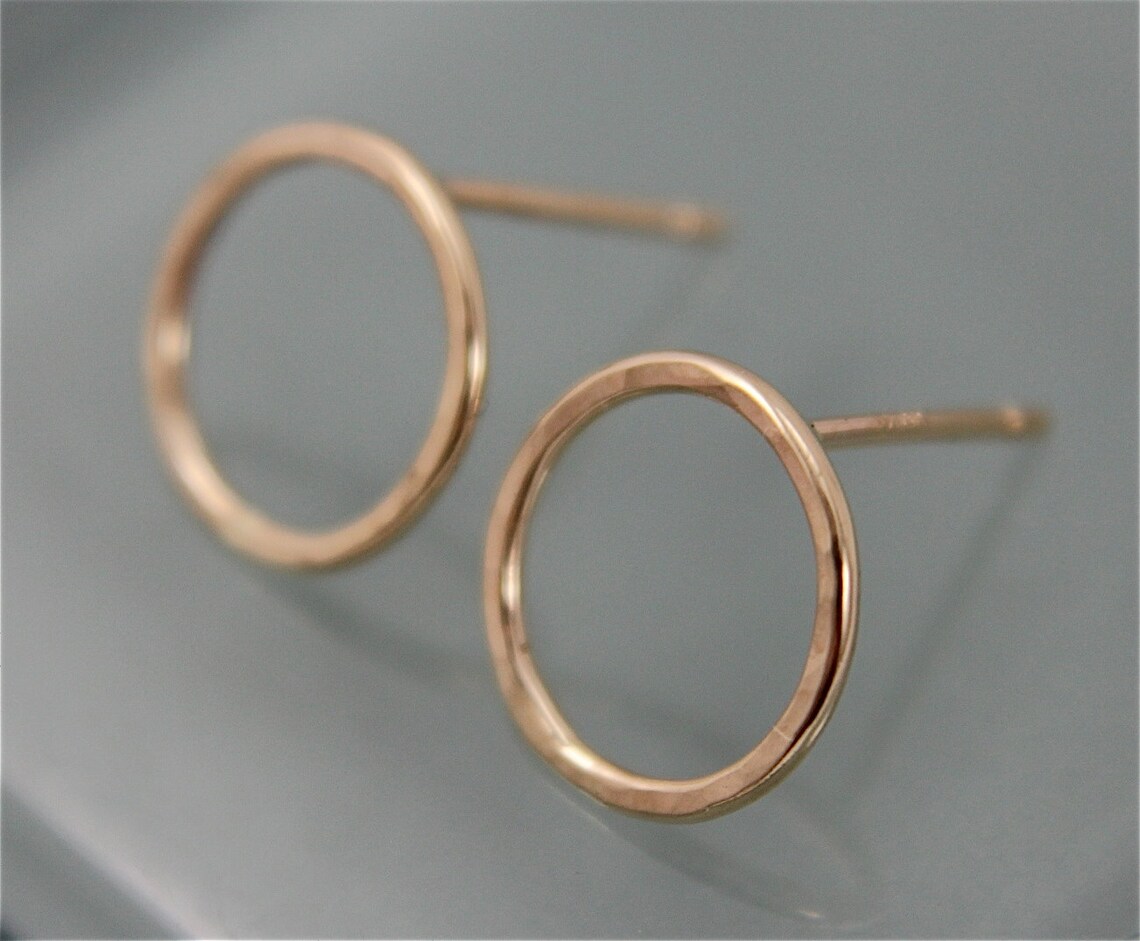 Gold Circle Studs 14k SOLID Tiny Circle Hammered Hoop Earrings Eco ...