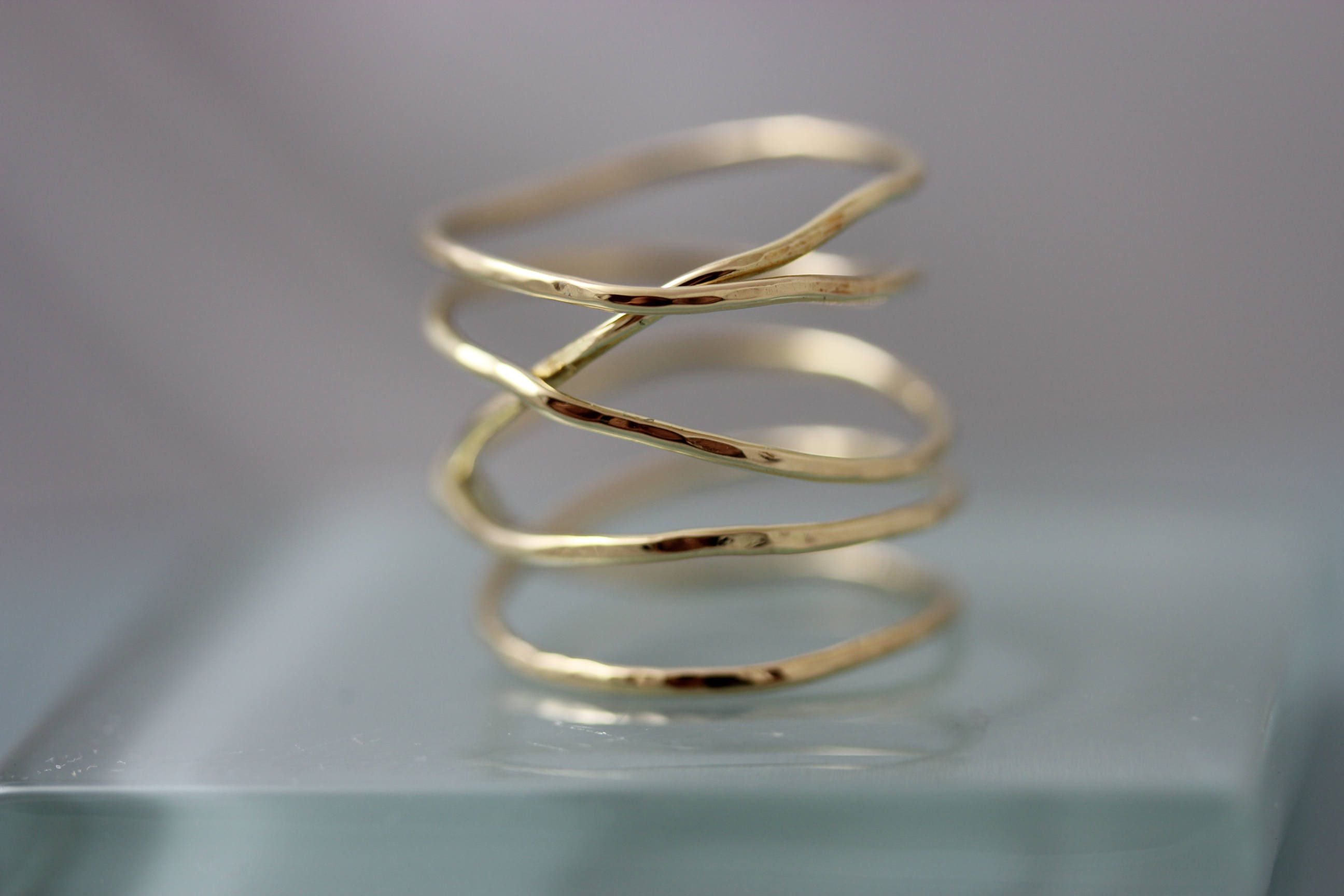 18k Gold Wrap Ring Solid Gold Hammered Organic Rustic 5 Band | Etsy