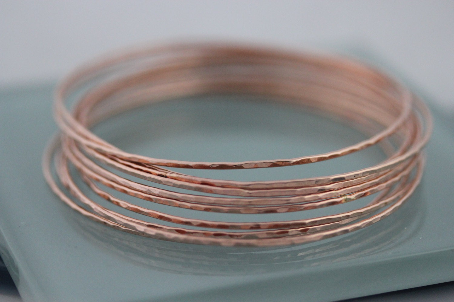 Rose Gold Bangles Set of 10 14k Gold Filled Sparkle Hammer | Etsy