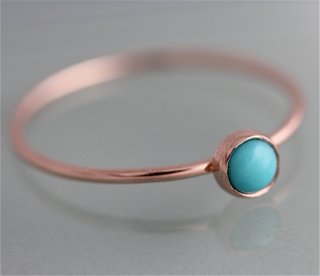 Turquoise 14k Ring Birthstone Solid 14k Rose Gold 4mm Stone Bezel Set ...