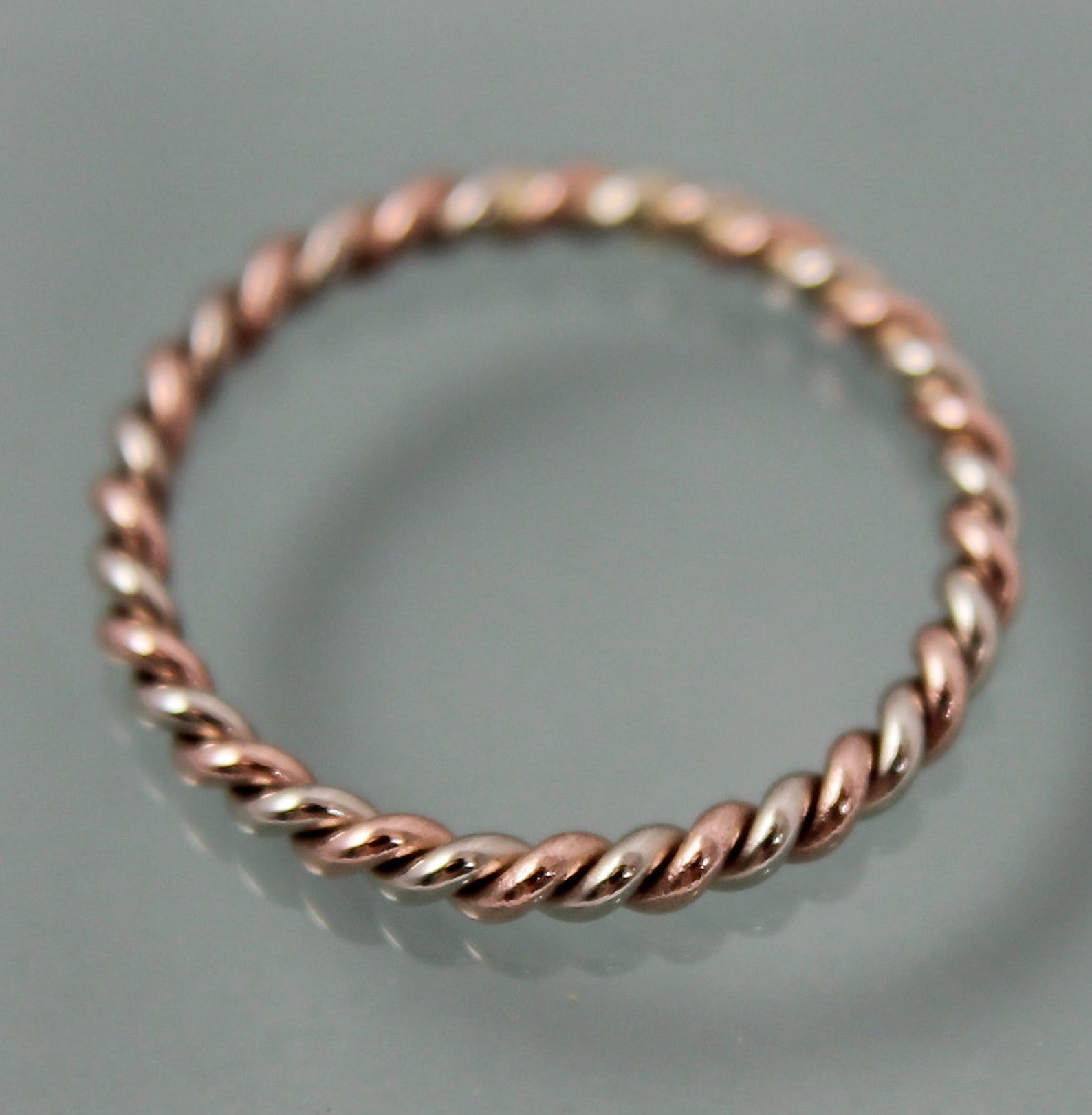 Two Tone 14k SOLID Gold 2mm Twisted Rope Infinity Band Stacking Ring ...