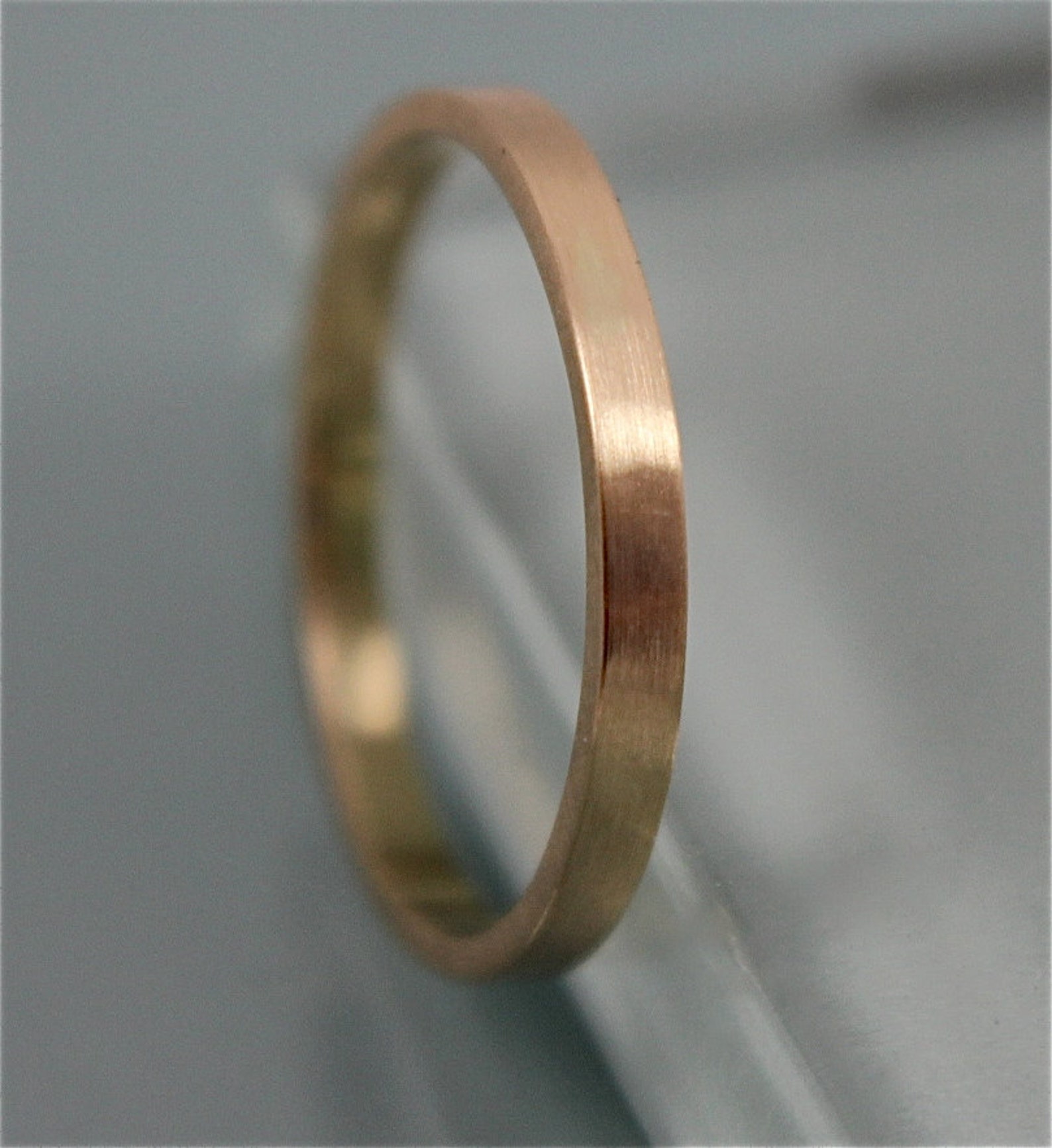 18k Gold Wedding Ring Brushed Rectangle Yellow Gold 2mm | Etsy