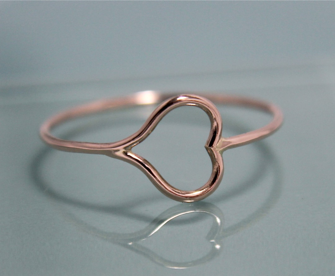 Rose Gold Heart Ring 14k SOLID Rose Gold Valentine Sideways Heart Band ...