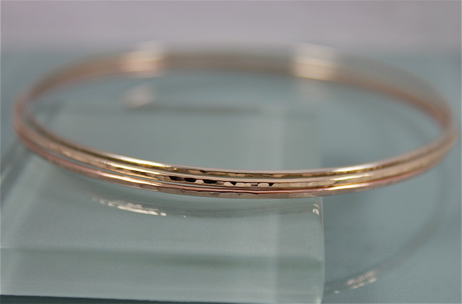 Solid Gold Bangle Set of Three 3 - SOLID 14k Gold Sparkle 1.3mm Bangle ...