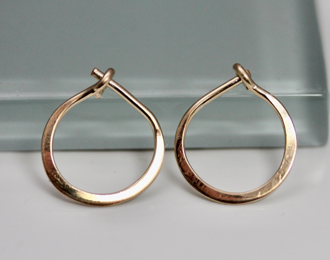 1/2" 14k Solid Gold Hoops Flat Shiny Brushed or Hammered Hoop Earrings ...
