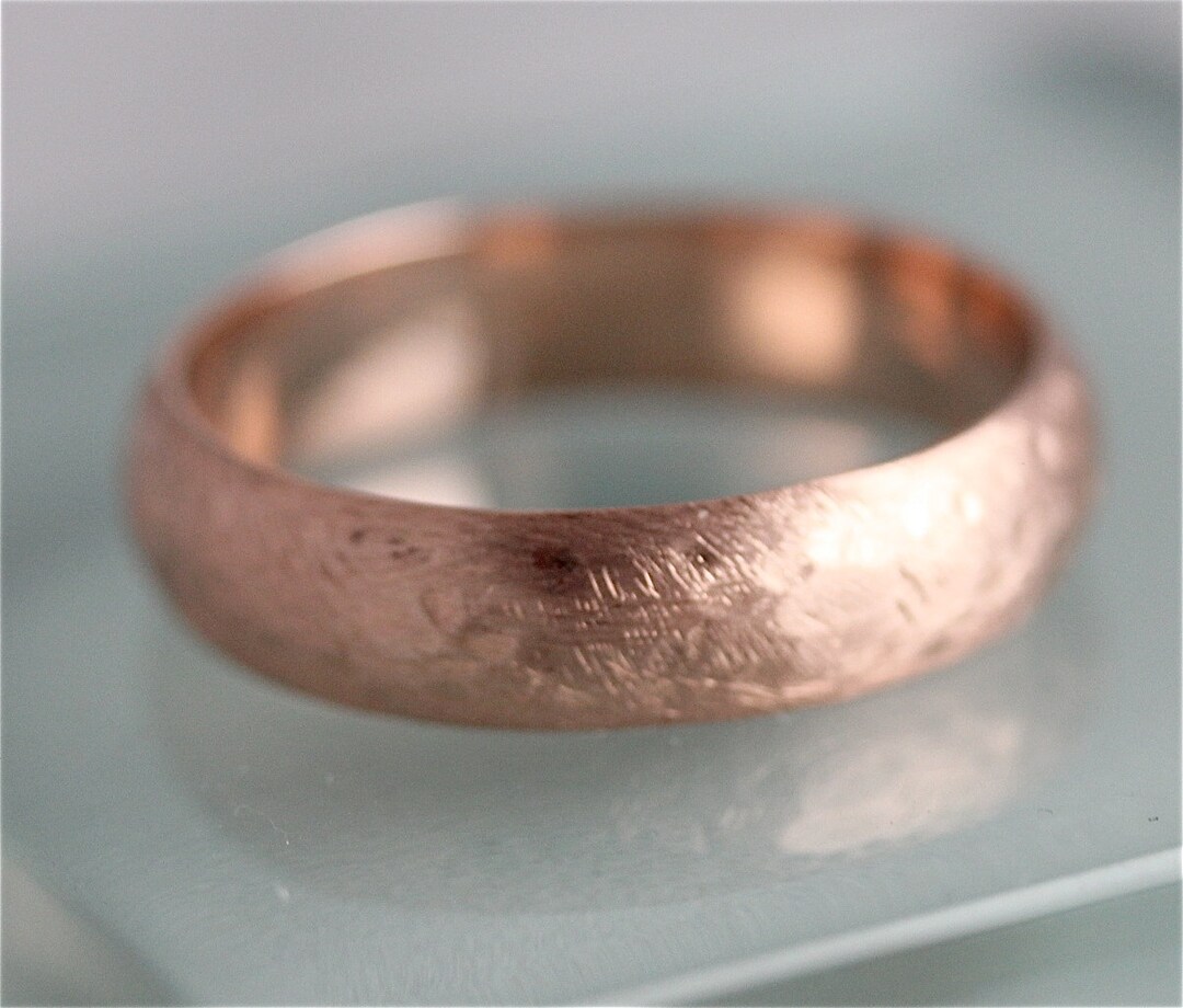 Wide Rose Gold Ring Rustic Wedding Ring 14k Solid Rose Gold 5mm X 1.5mm ...