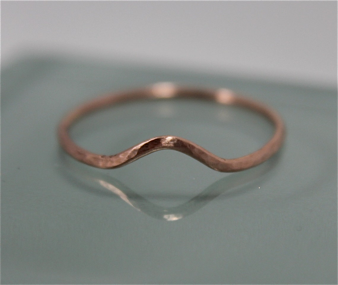 Rose Gold Contour Ring14k SOLID Gold Stacking Band Chevron Hammered ...