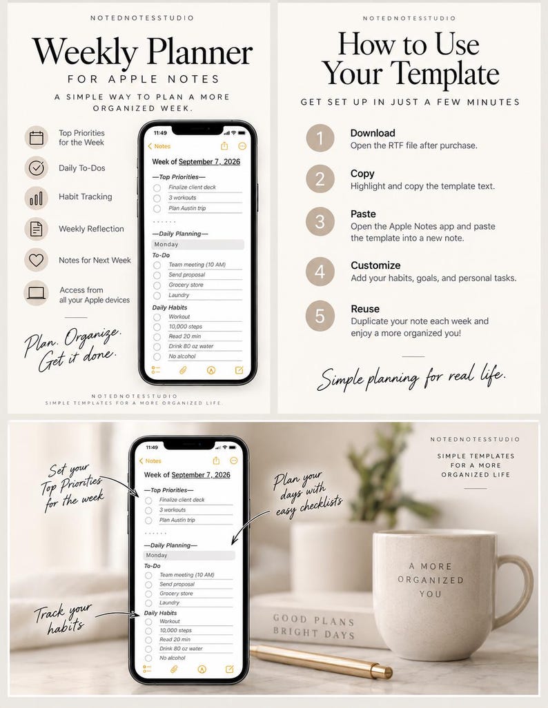Apple Notes Weekly Planner Template | To-do List, Habit Tracker ...