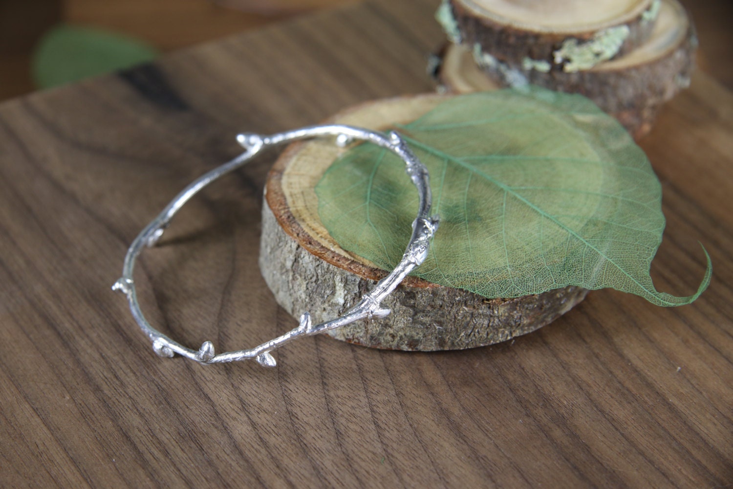 American Elm Tree Twig Bangle Bracelet in Sterling Silver, Central Park Twig Bracelet, 2 5/8 ...