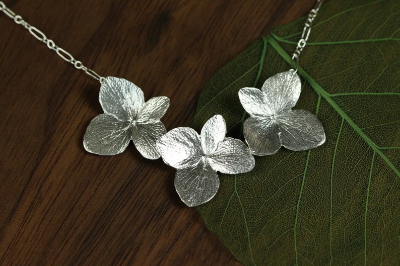 Three Hydrangea Necklace in Sterling Silver | Etsy
