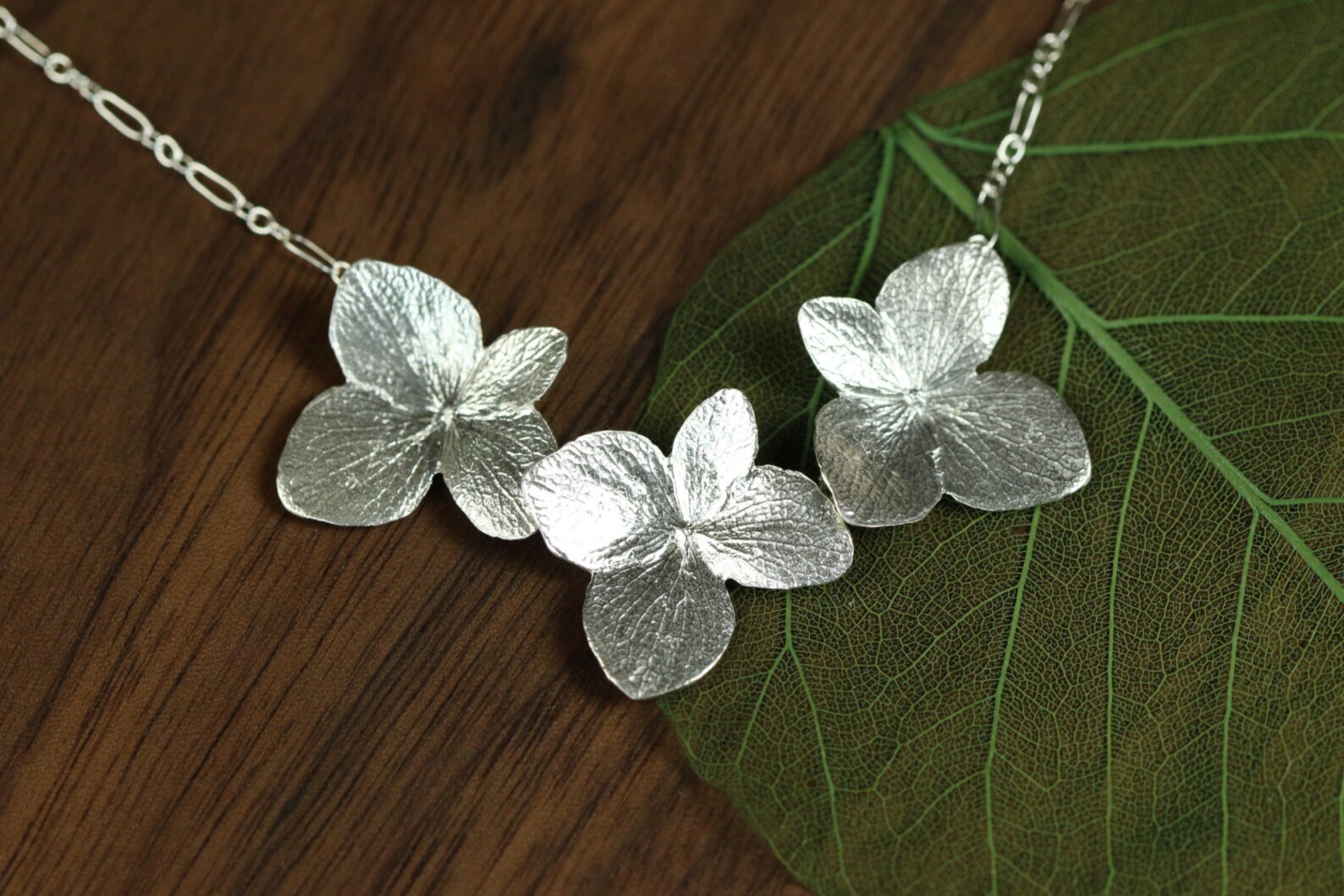 Three Hydrangea Necklace in Sterling Silver Real Hydrangea - Etsy