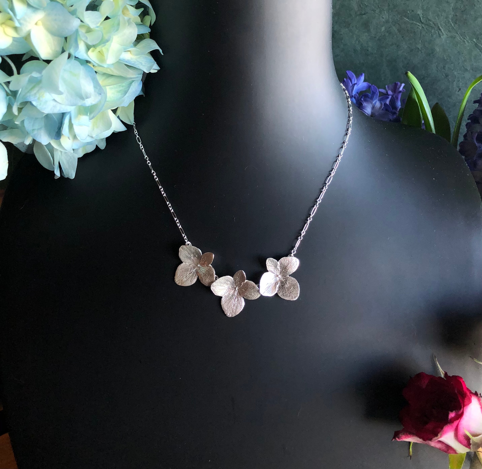Three Hydrangea Necklace in Sterling Silver Real Hydrangea - Etsy