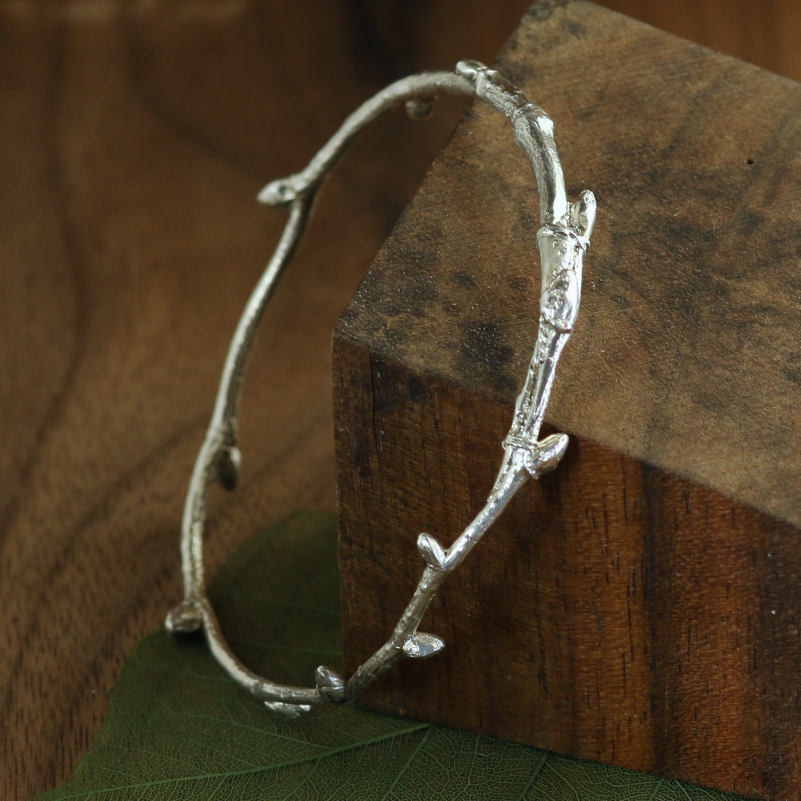 American Elm Tree Twig Bangle Bracelet in Sterling Silver, Central Park Twig Bracelet, 2 5/8 ...