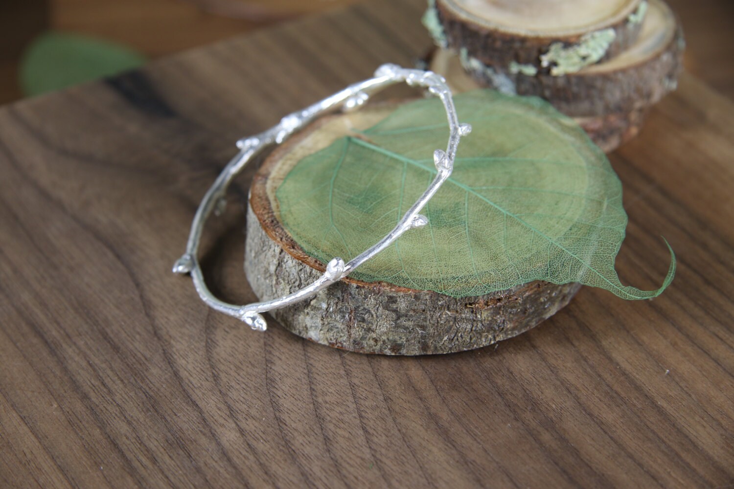 American Elm Tree Twig Bangle Bracelet in Sterling Silver, Central Park Twig Bracelet, 2 5/8 ...