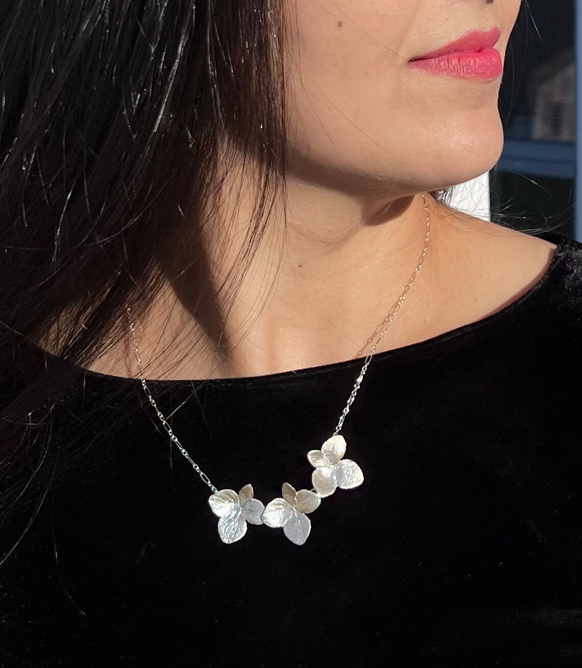 Three Hydrangea Necklace in Sterling Silver Real Hydrangea - Etsy