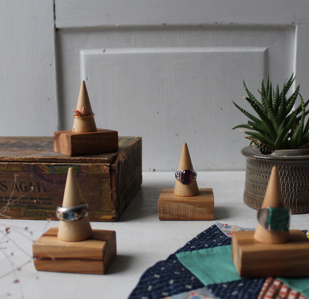 ONE Ring Cone Display - Natural Wood Tapered Ring Holder - Jewelry ...