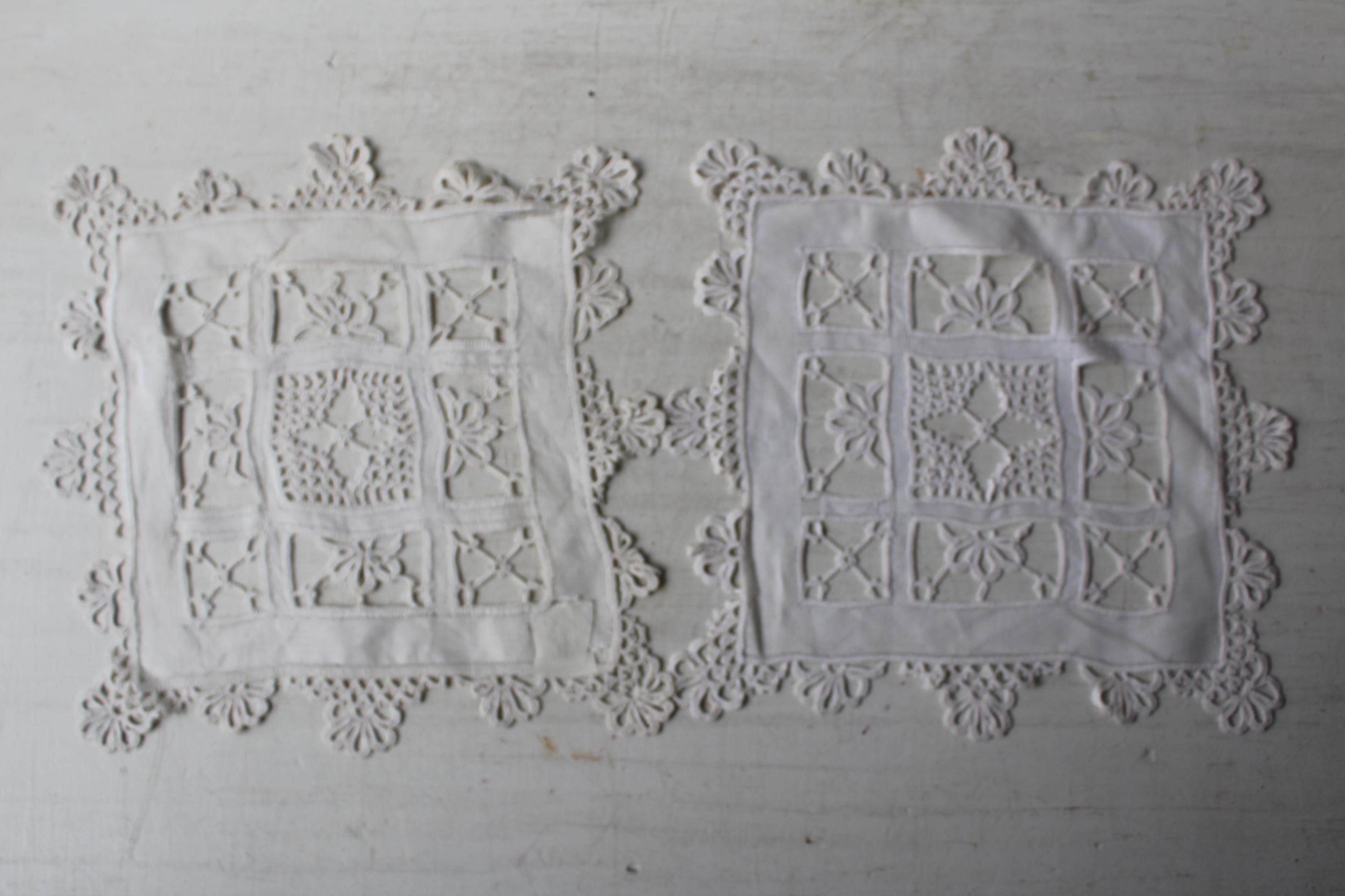 PAIR Vintage Tatted Square Doily With Cutouts - 10" Great for Layering ...