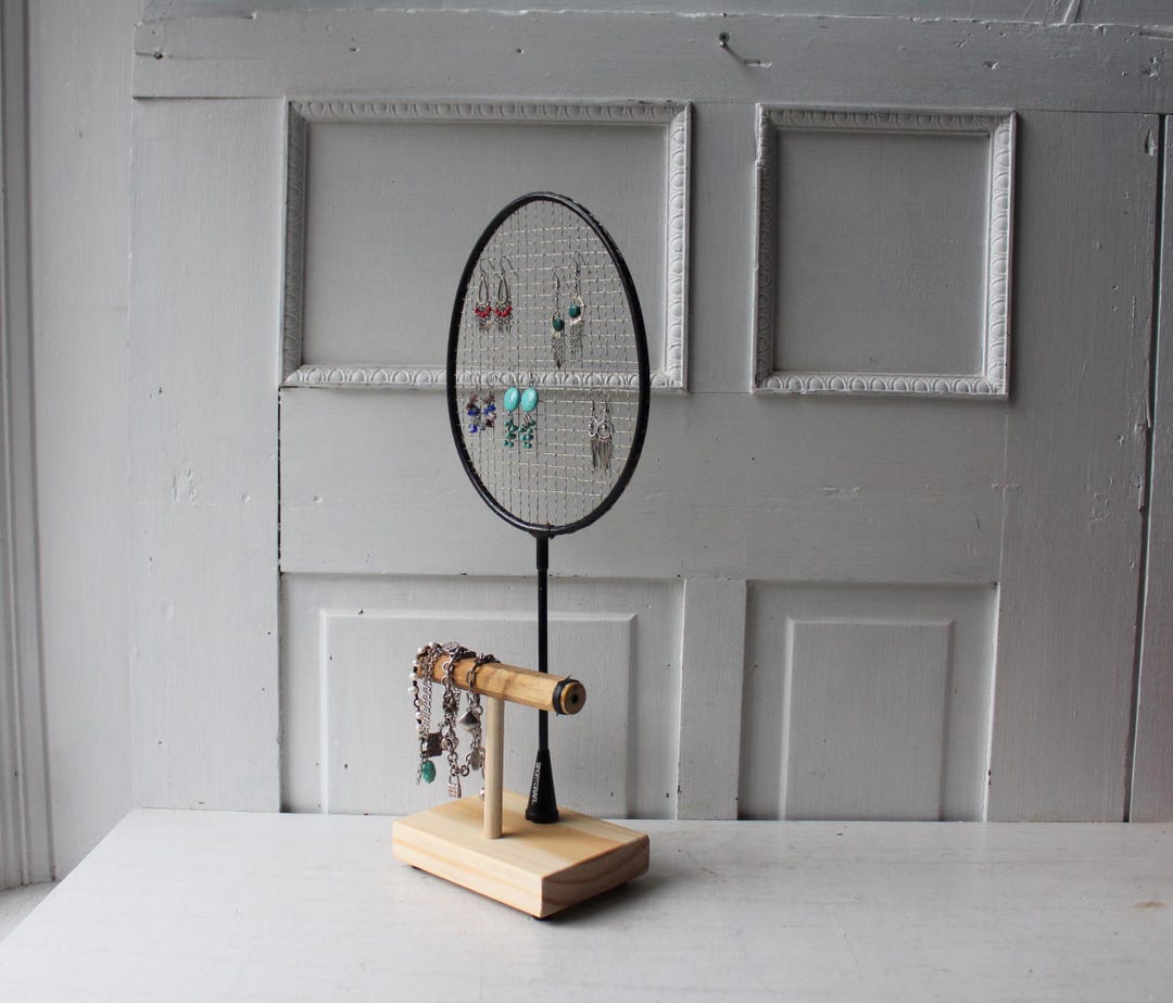 ONE Tennis Racket Jewelry Display - Hook Earring Organizer and Bracelet ...