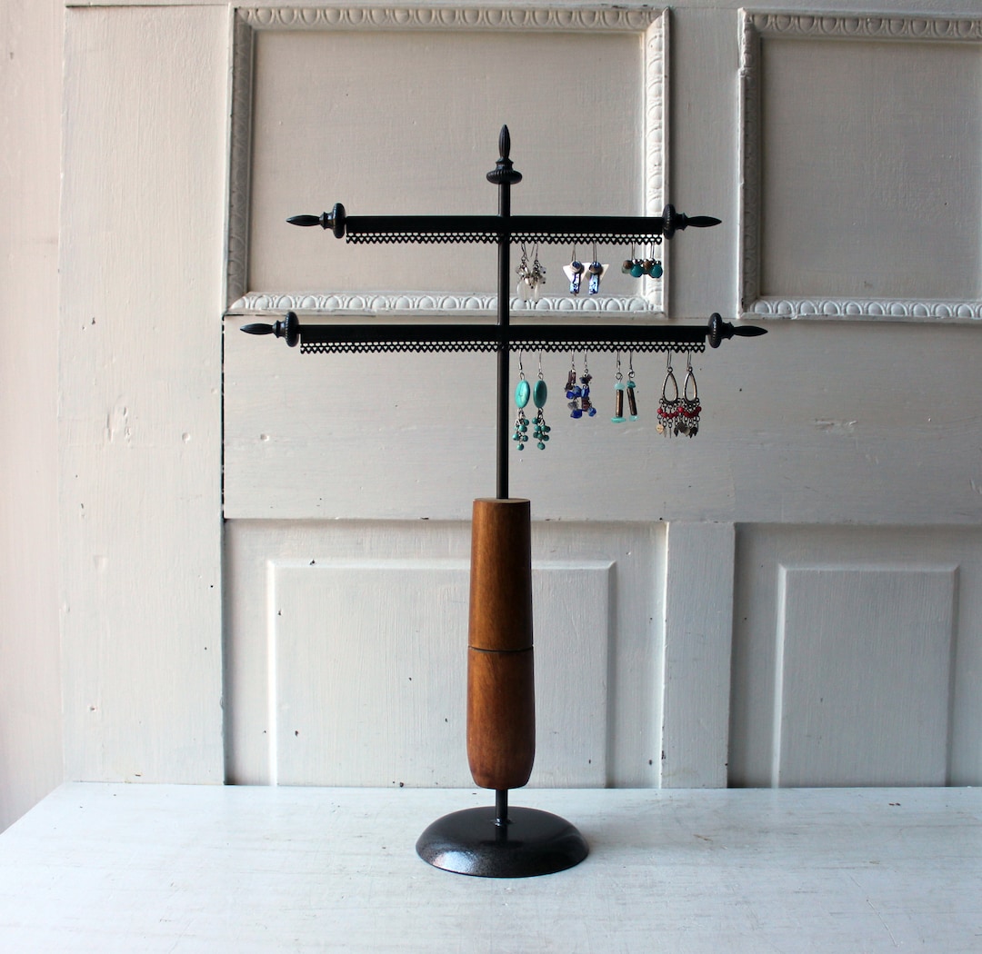 ONE Earring Display 2-tier Metal T-bar Organizer - Upcycled Wood ...