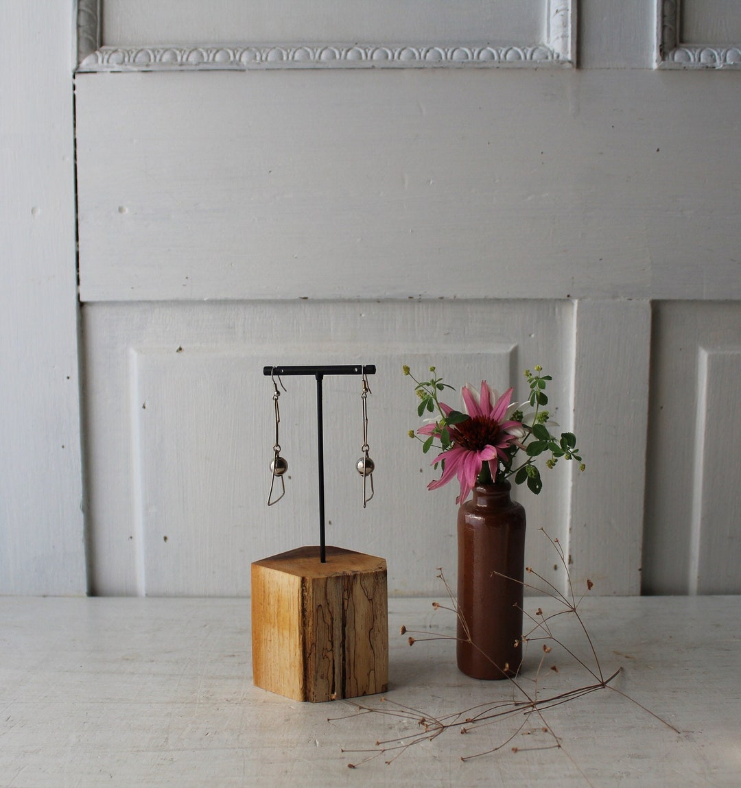 ONE Earring Display T Stand - Spalted Walnut - Natural Wood Earring ...