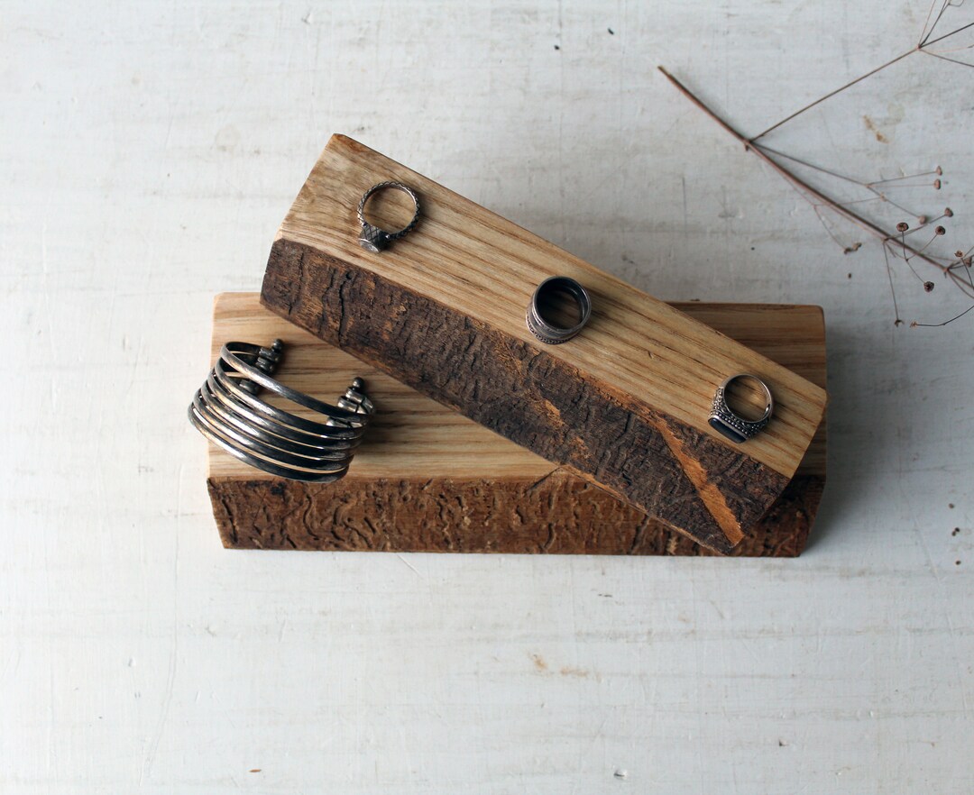 PAIR Jewelry Display Blocks - Oak Wood Slab With Live Edge - Natural ...