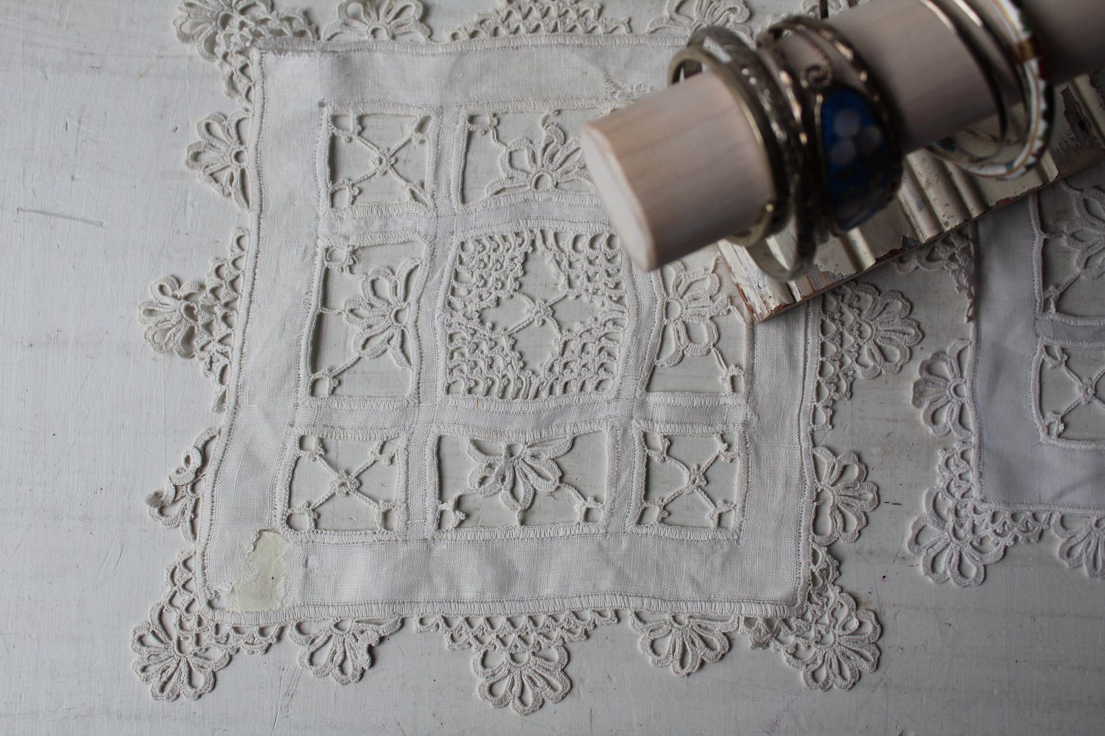 PAIR Vintage Tatted Square Doily With Cutouts - 10" Great for Layering ...