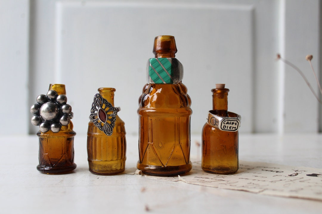 ONE Tiny Ring Display Bottle Amber Glass Bottle Ring Holder Photo Prop ...