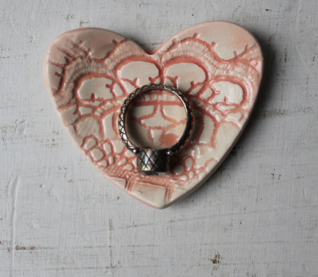 ONE Ring Dish Display - Vintage Handmade Ceramic Heart With Mandala ...